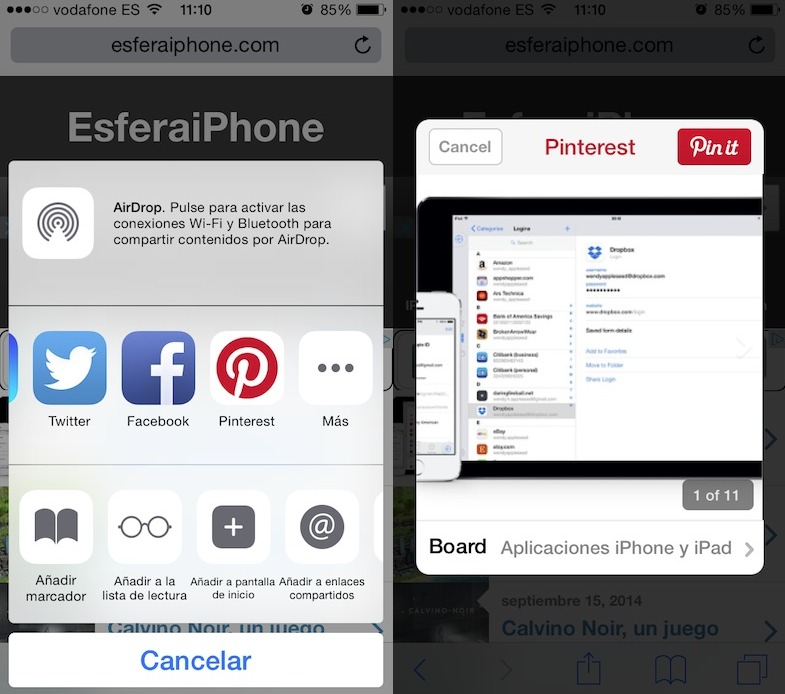 Pinterest se actualiza y ya permite añadir Pines desde Safari en iOS 8